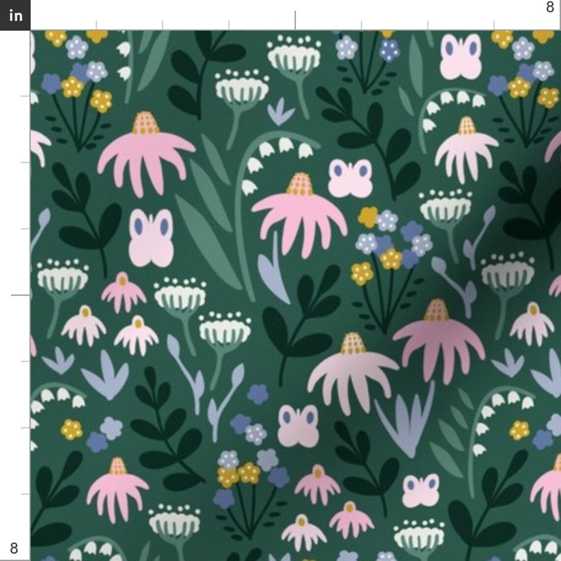 Wildflower Fabric Wildflower Mix Green by Lburleighdesigns - Etsy