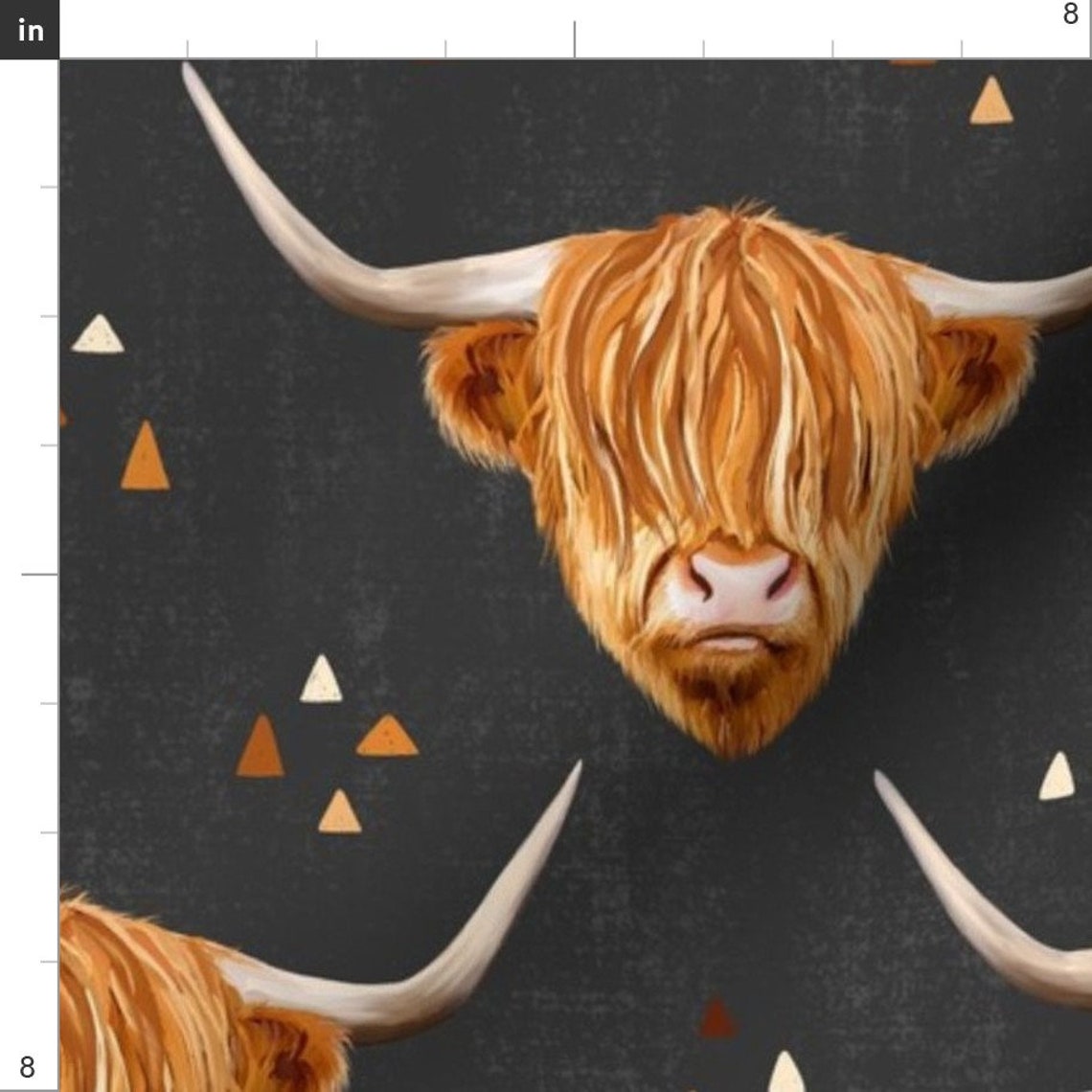 Highland Cattle Fabric Highland Cow on Grey Medium by Red | Etsy