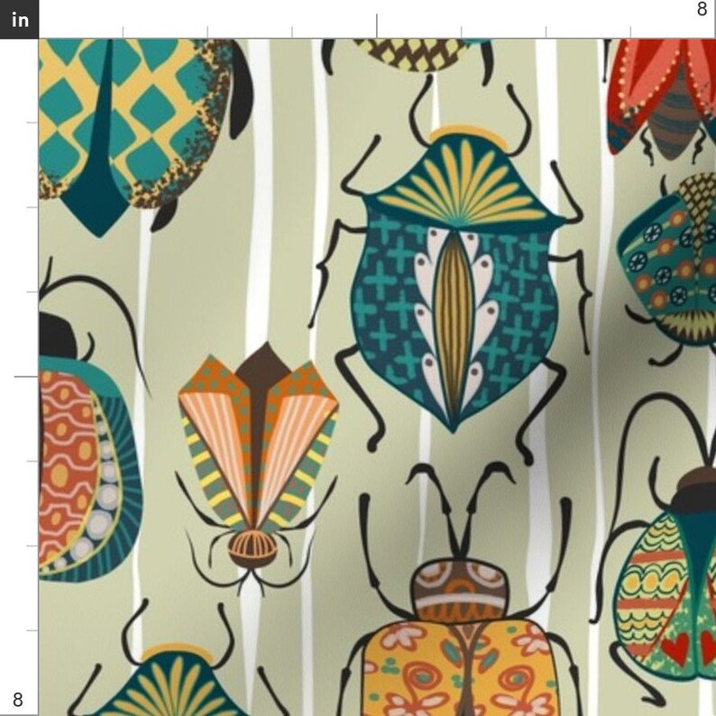 Retro Bugs Fabric Bugs Byy By Evy Design Beetles Insects | Etsy