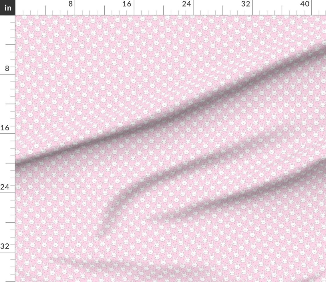Bunny Fabric Pink White Easter Cute Small Bunny-faces - Etsy