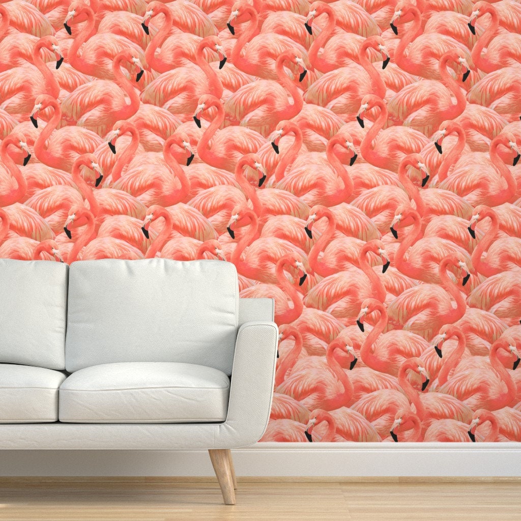 Flamingo Wallpaper Flamingo Fever in Coral by | Etsy