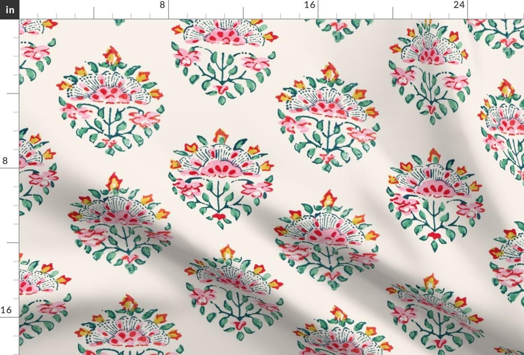 Hot Pink Block Print Fabric - Medallion Pink by Whitneyenglish - Indian ...