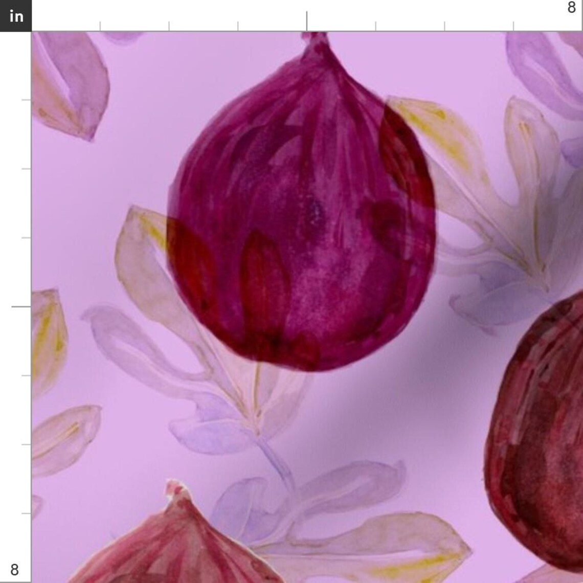 Purple Watercolor Fig Fabric - Watercolor Fig and Fig Leaf Harvest by ...
