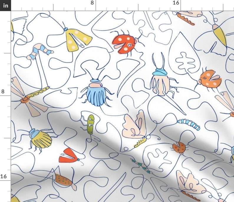 Minimalist Bug Fabric Garden Insects Line Art by Kylielouise - Etsy