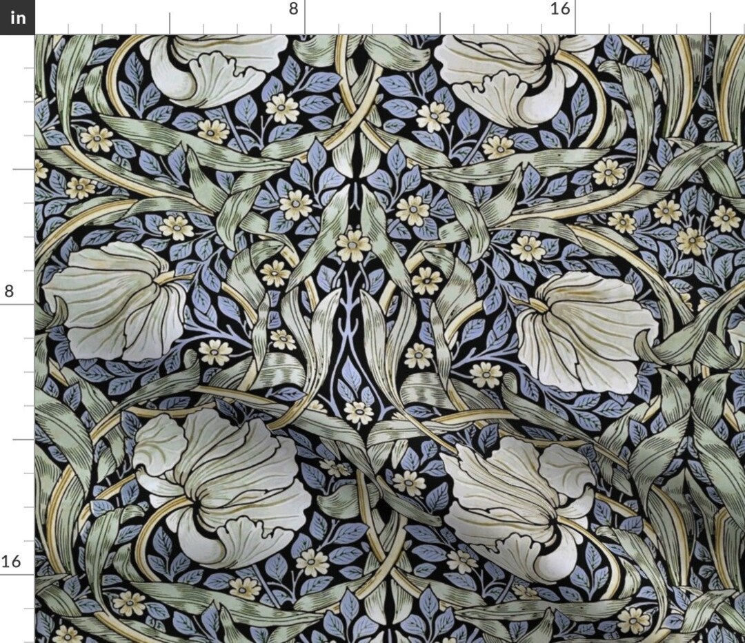 William Morris Fabric Pimpernel by Salvagescapes Floral Green Blue Art ...