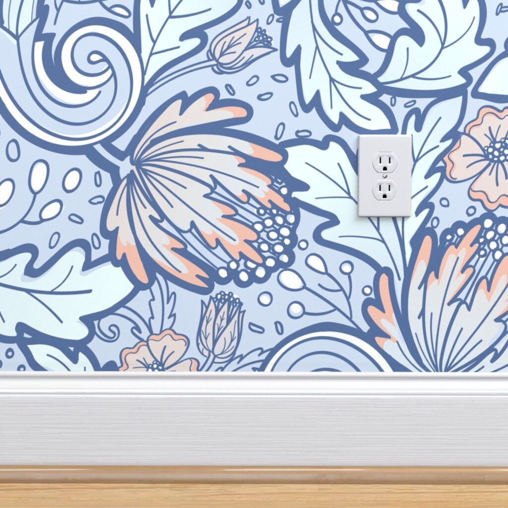 Rococo Wallpaper Rococo Periwinkle Blue by Susan Long | Etsy