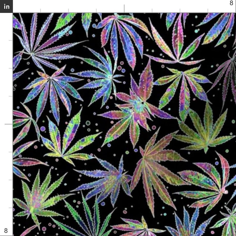 Rainbow Cannabis Fabric - Neon Pot Party by Camomoto - Rainbow Cannabis ...