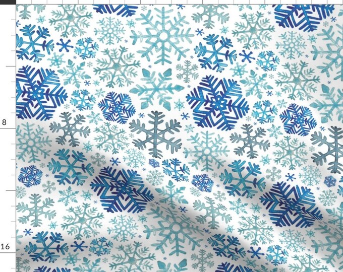 Snowflake Fabric Blue Christmas Snowflakes by Elena - Etsy