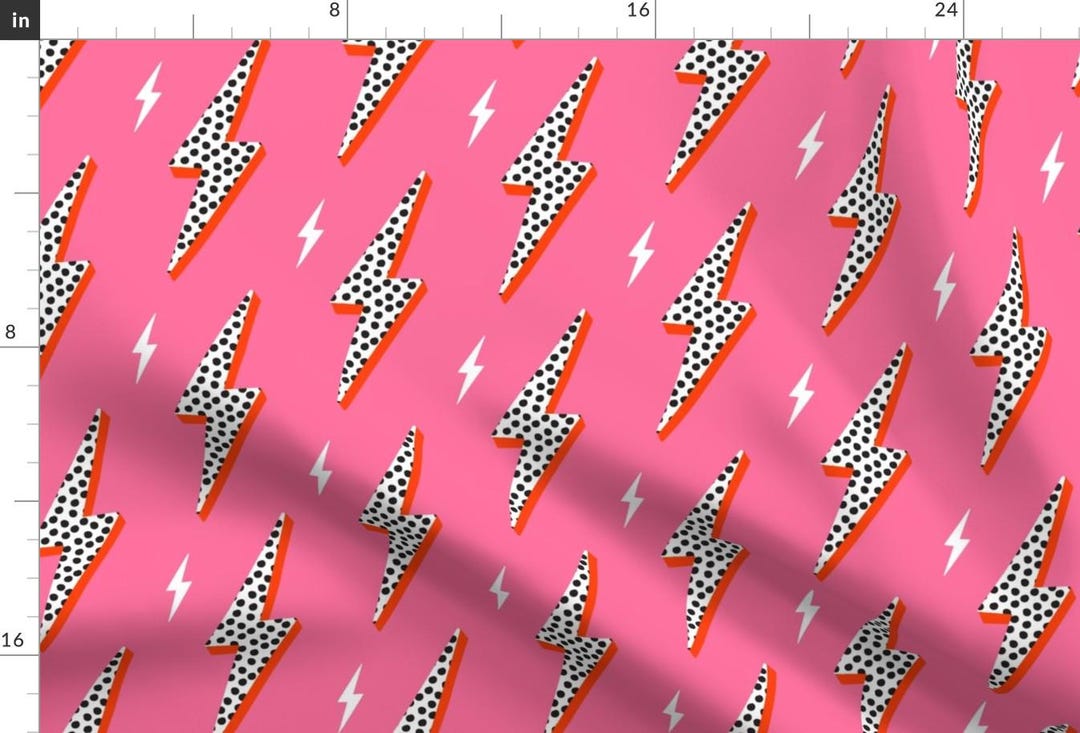 Lightning Fabric - Polka Dot Lightning Bolts by Milatoo - Pink Polka ...