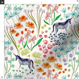 Watercolor Unicorn Fabric in the Garden by Susan Polston Whimsical ...