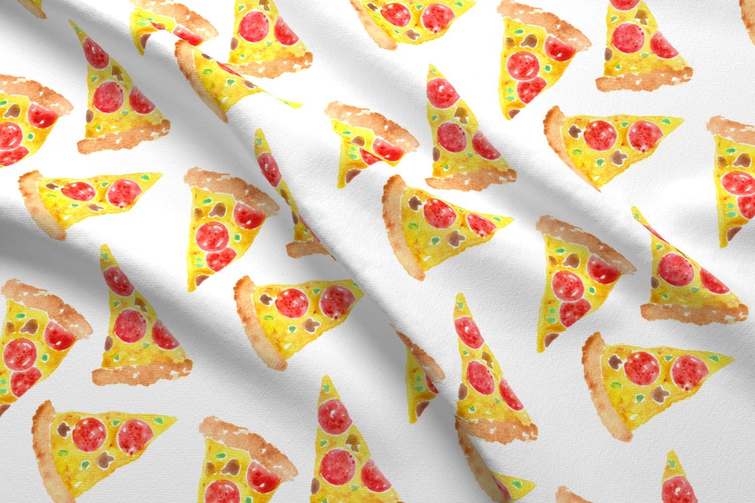 Watercolor Pizza Fabric Pizza By Erinanne Pizza Cotton | Etsy