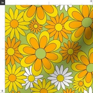 Retro Floral Apparel Fabric - Flower Power by Emily_retro - 70s Yellow ...
