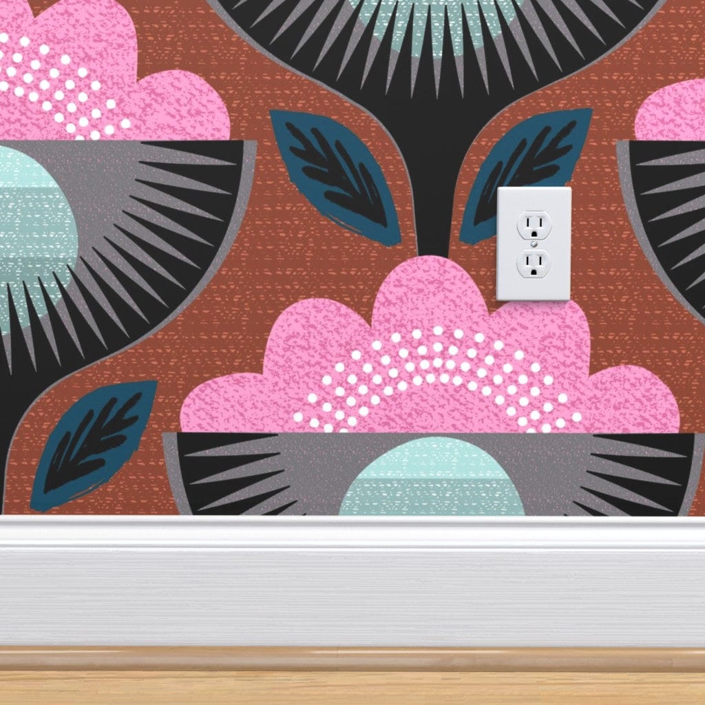 Mod Flowers Wallpaper Mod Deco Flower by Ottomanbrim Rust | Etsy