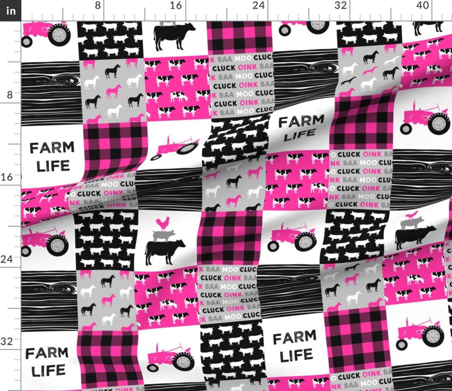 Farm Life Fabric Farm Life Farm Patchwork Fabric Bright - Etsy