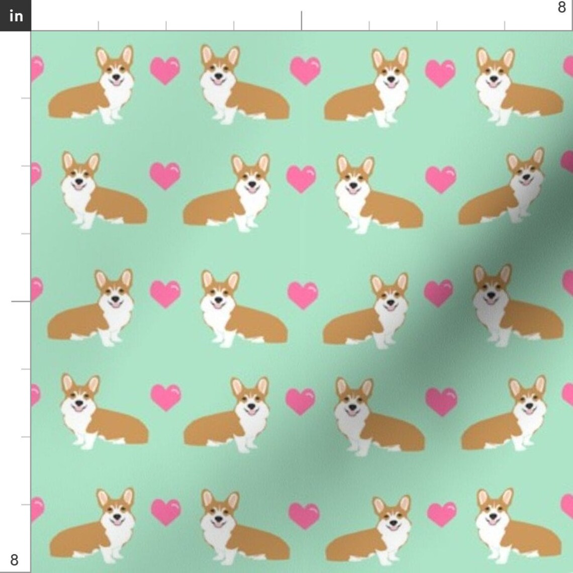 Green Corgi Fabric Corgi Love Cute Valentines Love Corgis | Etsy