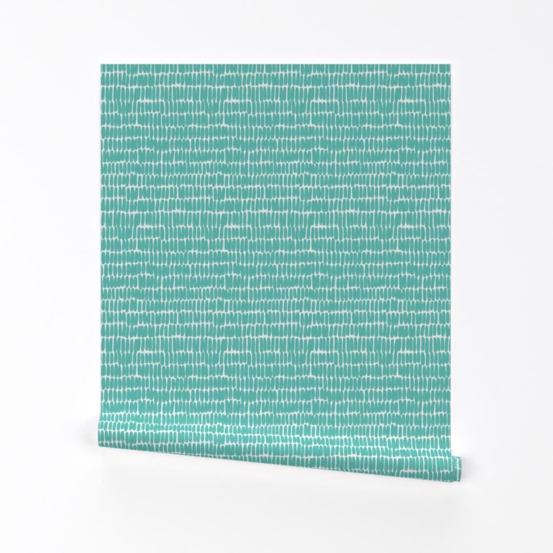 Abstract Aqua Removable Peel and Stick Wallpaper - White Dashes Bright ...