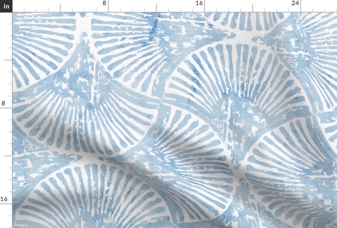 Watercolor Fabric - Breezy Seashell Blue by Luciafontes - Scallop ...
