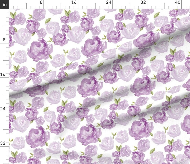 Rose Collage Fabric Purple Watercolor Floral by Laurapol - Etsy