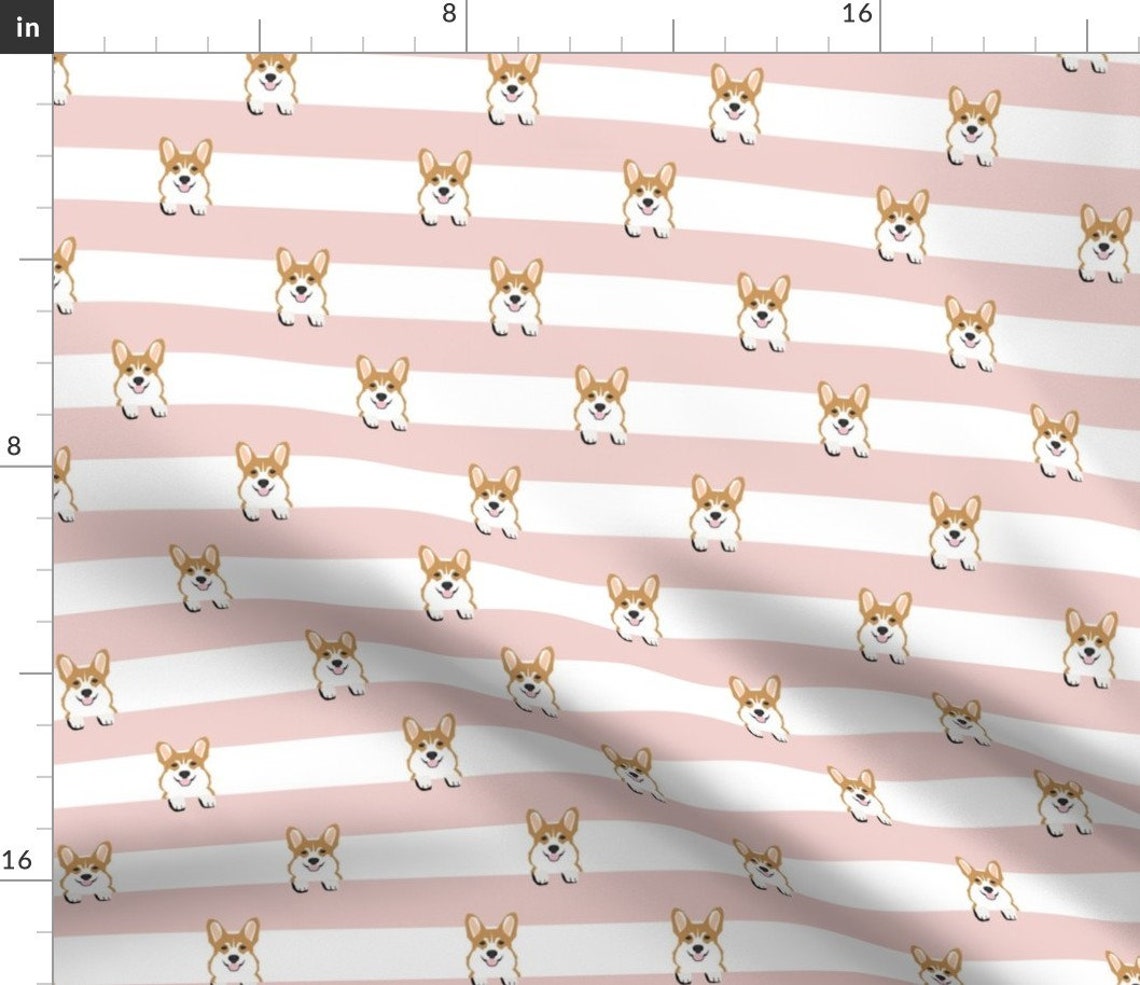 Corgi Fabric Corgi Stripes Pink by Petfriendly Corgi Pink - Etsy