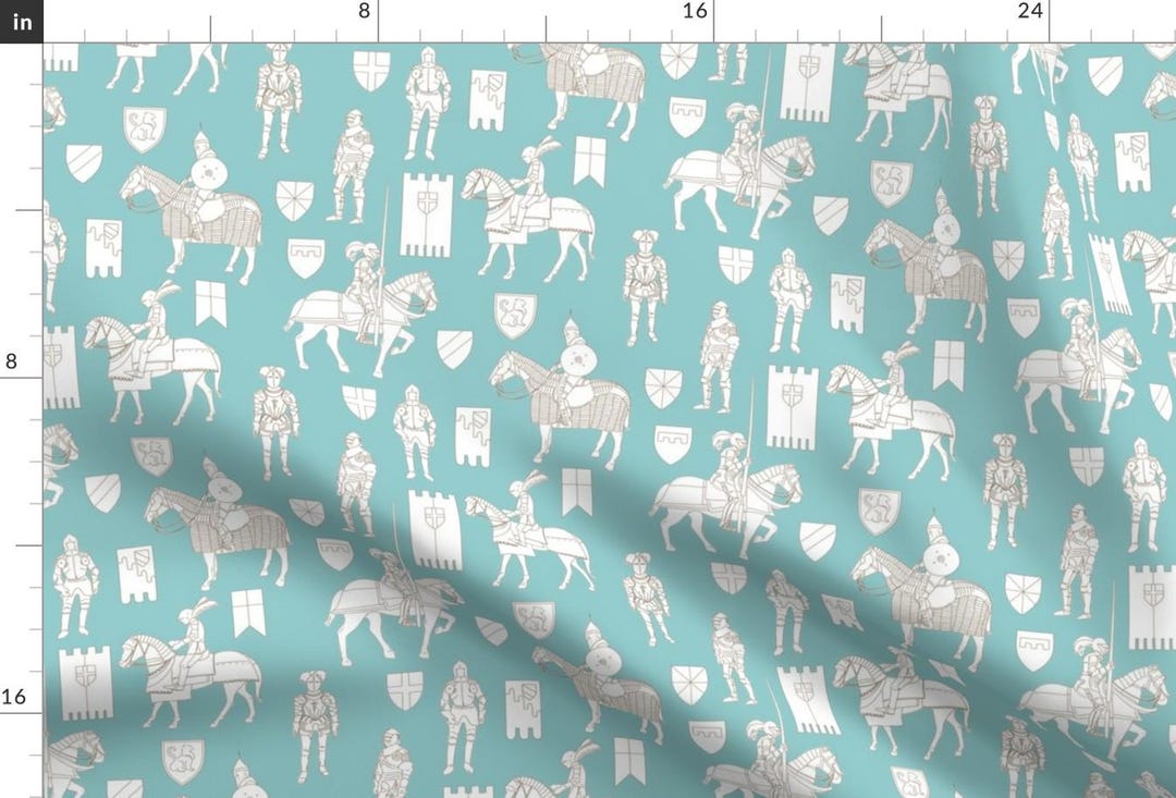 Blue and White Knights Fabric - Knights on Light Blue by Landpenguin ...