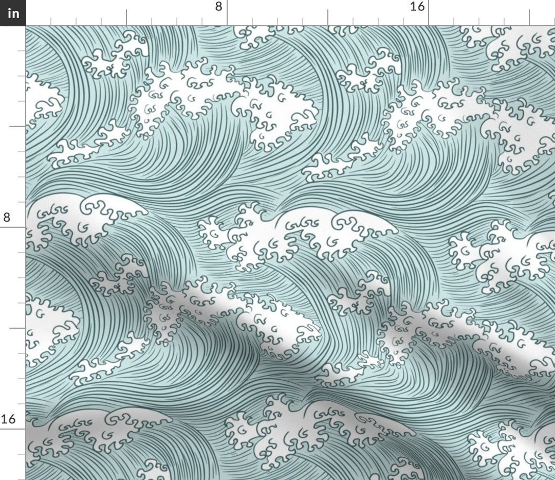 Blue Waves Ocean Nautical Fabric Japanese Waves by Sveta Aho Wave ...