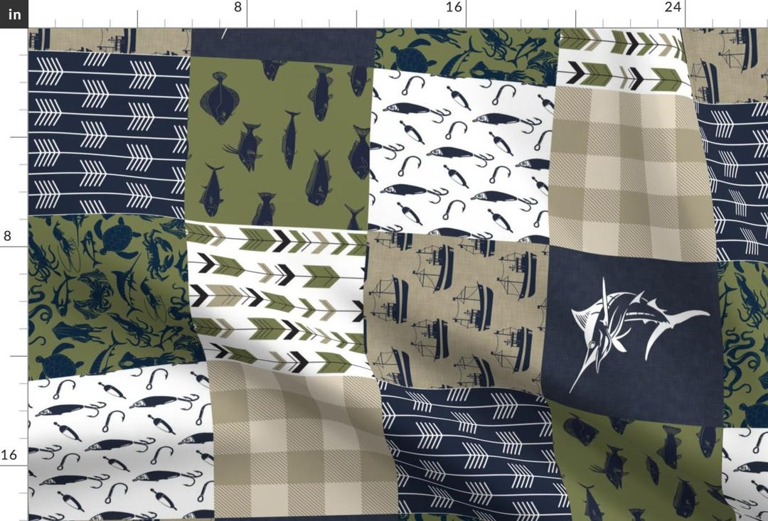 Blue Fishing Quilt Fabric - Fishing Cheater Quilt by Jokalodesigns ...