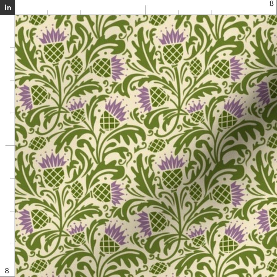 Thistle Fabric Thistle Dark Olive Green Purple Scottish - Etsy