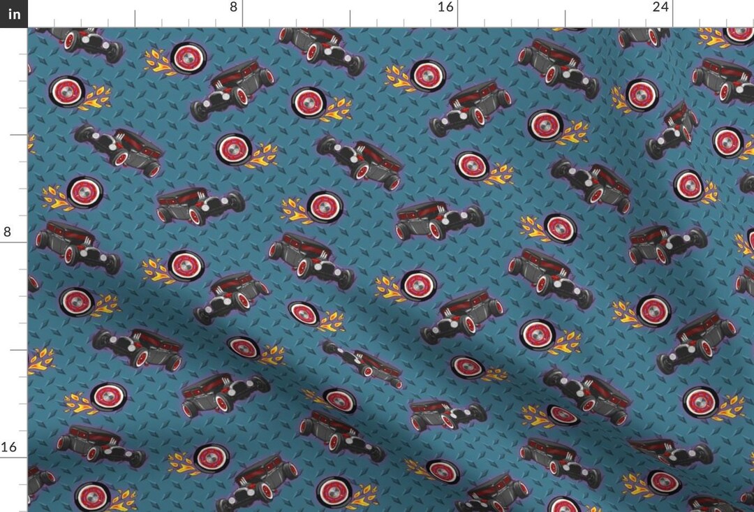 Hot Rod Fabric - Classic Hot Rod by Amber Morgan - Hot Rod Vintage Car ...