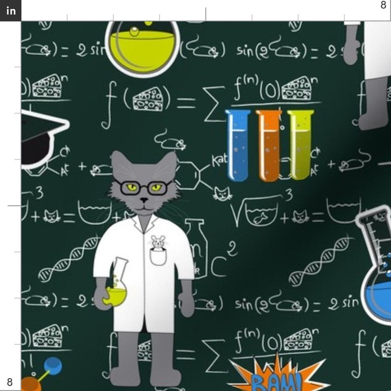 Science Fair Fabric Professor Cat Formulae by Vannina - Etsy