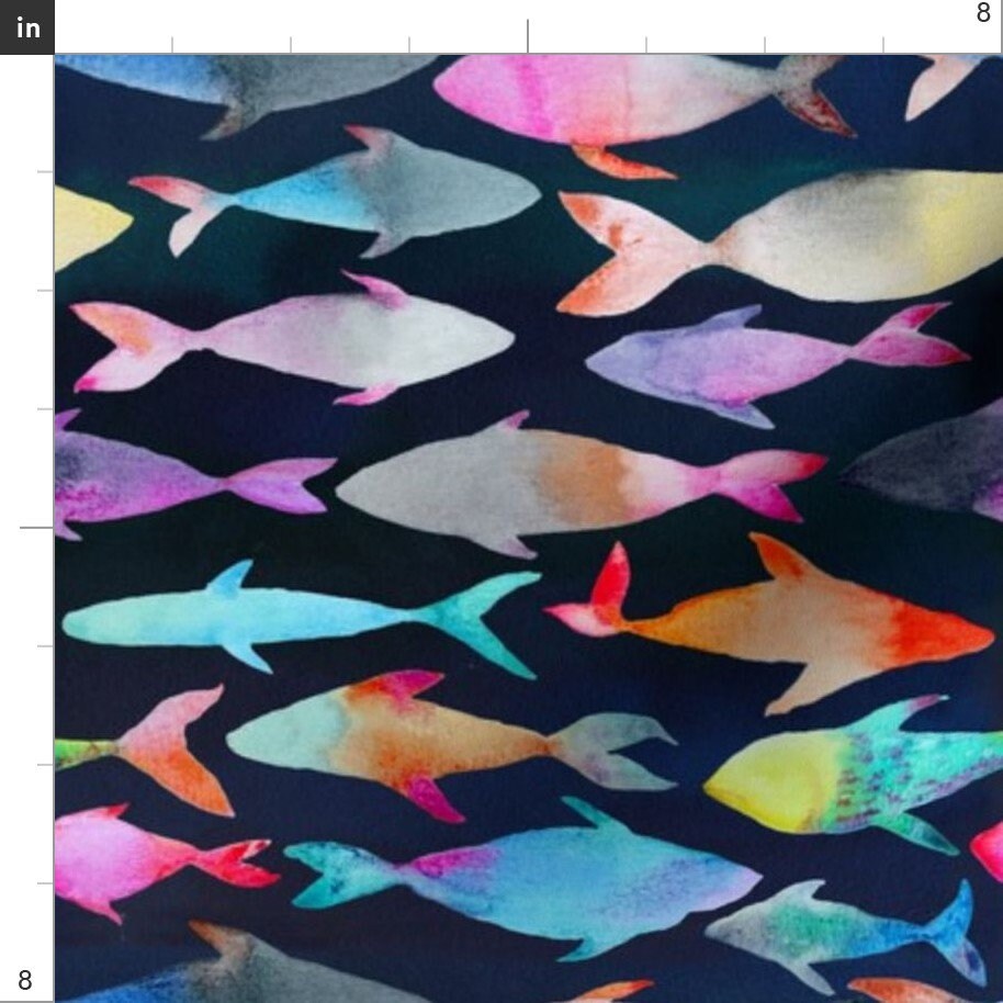 Watercolor Rainbow Fishes Fabric Fishes by Tasiania - Etsy