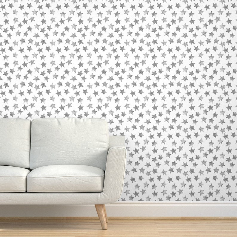 Gray Star Wallpaper Starry Watercolor Dreams in Grey by - Etsy