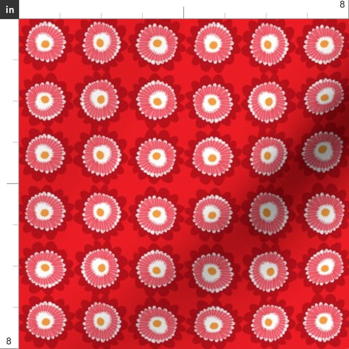 Retro Red Floral Fabric Retro Flowers by Laurawrightstudio - Etsy