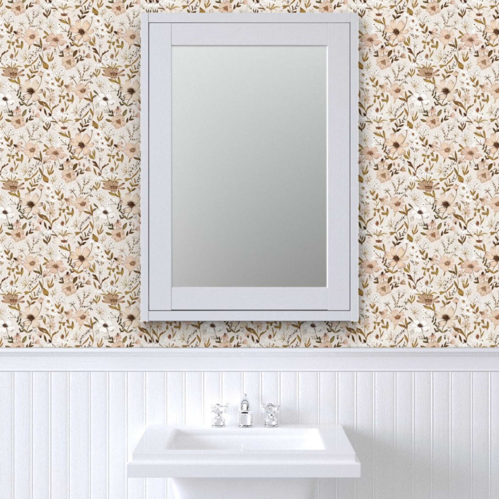 Neutral Floral Fabric Vintage-bloom 1 by Gomboc Beige - Etsy