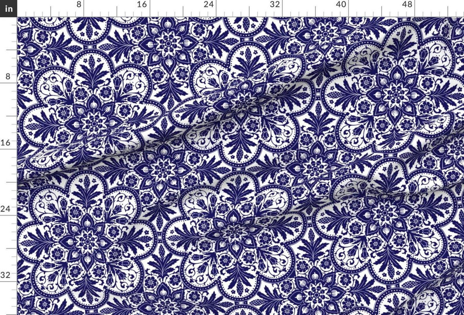 Tile Fabric - Bourgogne Tile ~ Admiral White Blue by Peacoquettedesigns ...