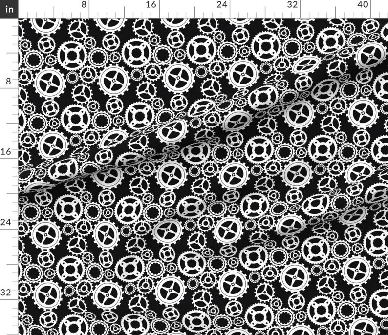 Cogs Fabric Cogs Ma Dawgs by Abbieuproot Cogs Black White - Etsy