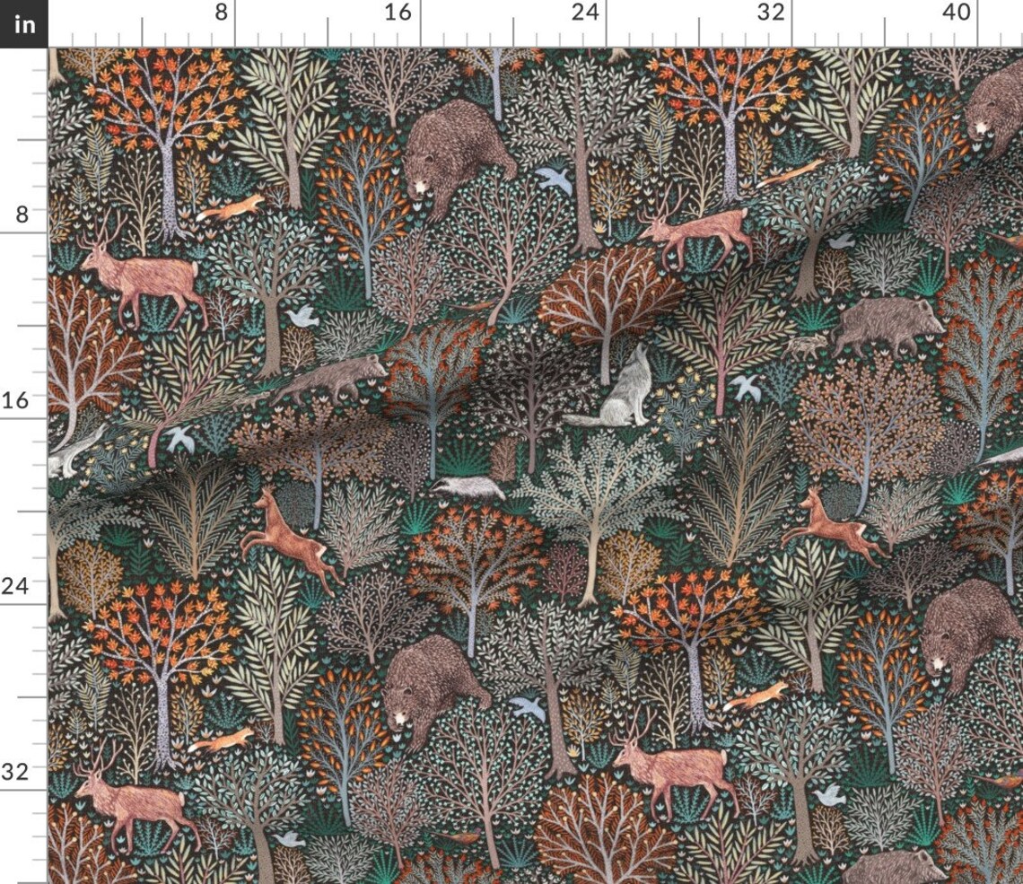 Woodland Fabric Rustic Fall Forest by Rebecca_reck_art - Etsy