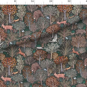Woodland Fabric Rustic Fall Forest by Rebecca_reck_art - Etsy