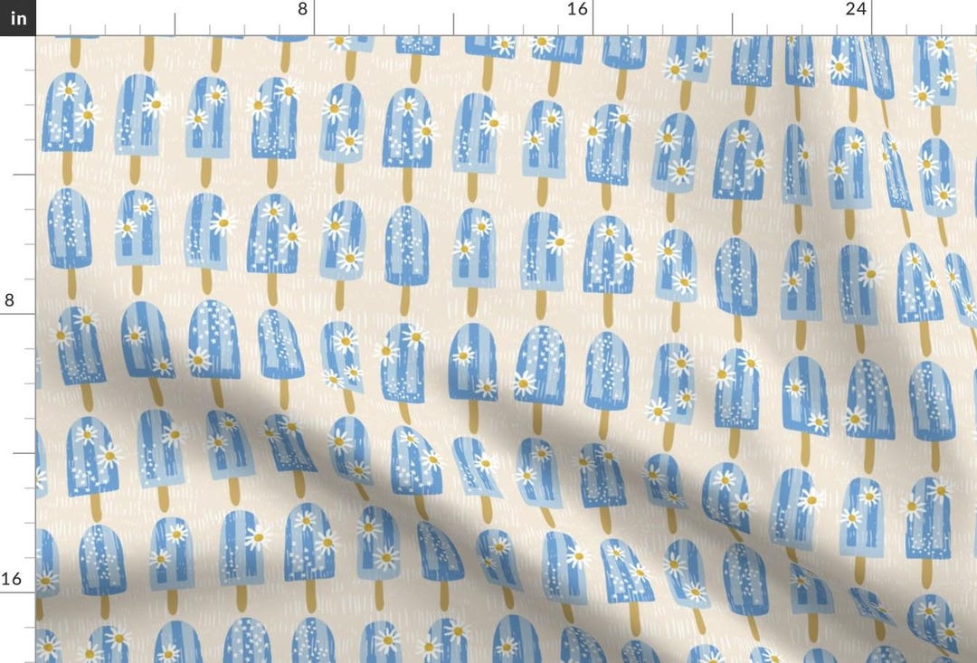 Blue Ice Lolly Apparel Fabric - Ice Lolly by Clarawiskott - White Daisy ...