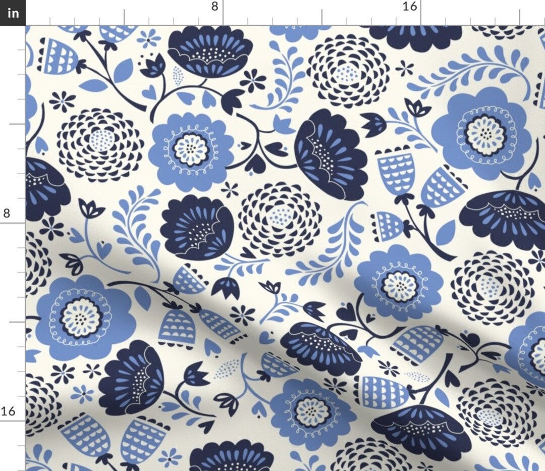Blue Modern Scandi Floral Fabric Blooming Delf by Stacyiesthsu Modern ...