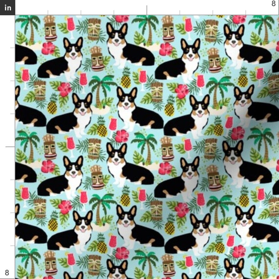 Corgis & Tiki Fabric Corgi Tricolored Fabric by Petfriendly - Etsy