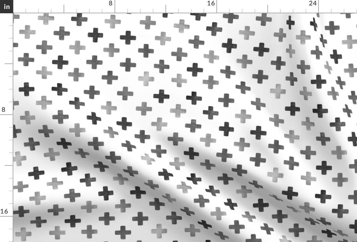 Swiss Cross Fabric - Swiss Cross Pattern - Grey on White by ...