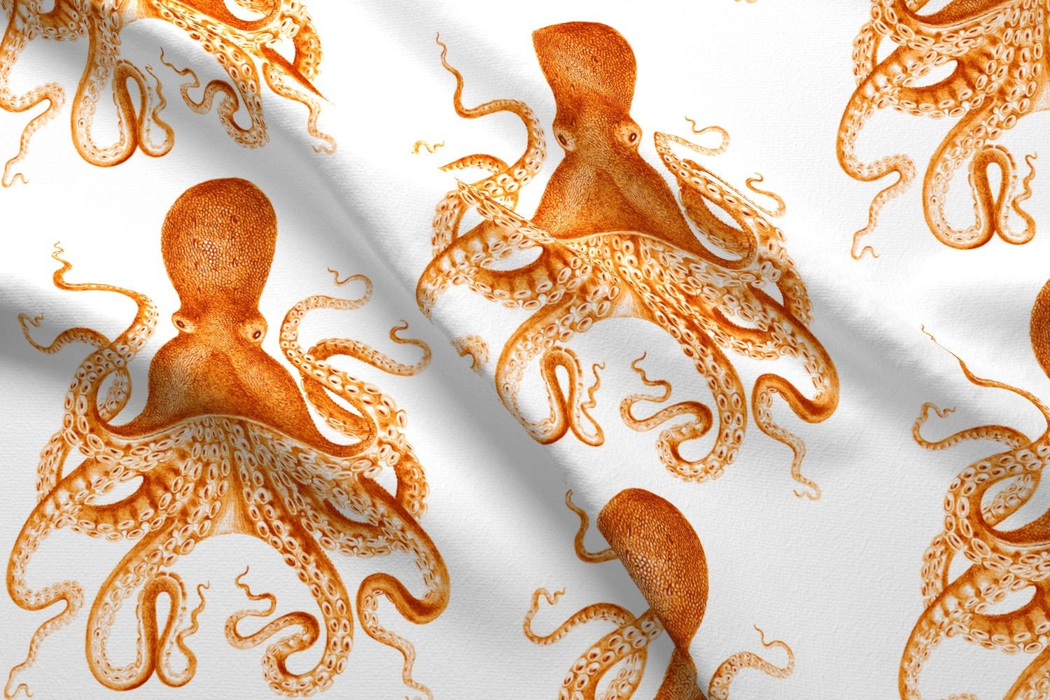 Orange Octopus Fabric Octopus Oasis In Goldfish Orange By | Etsy