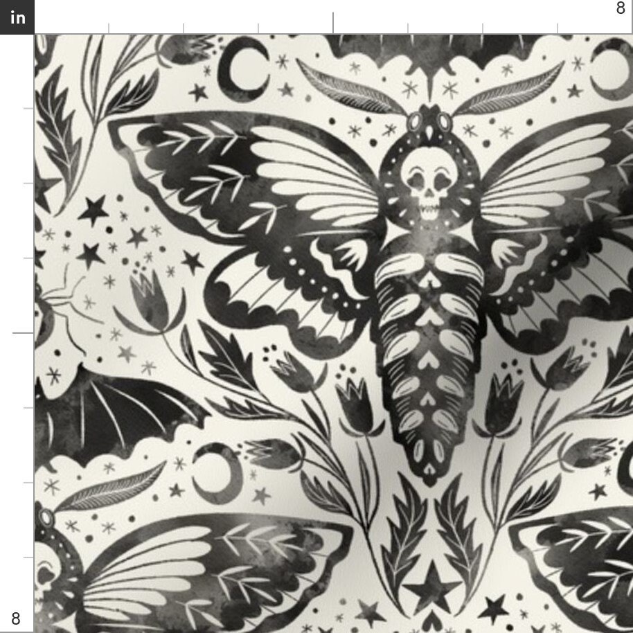Gothic Moths Black and White Fabric Watercolor Skull Moth - Etsy