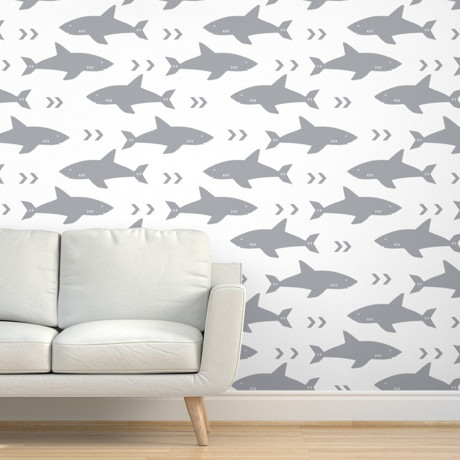 Gray Sharks Wallpaper Sharks Boys Nursery Shark by | Etsy