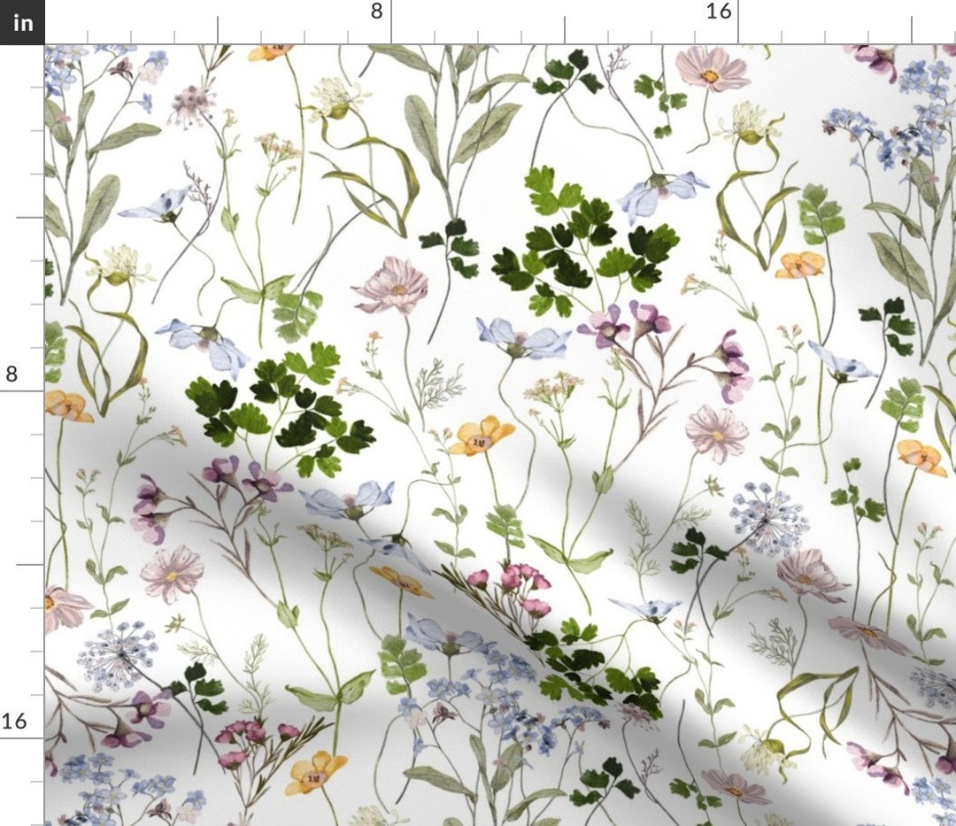 Cottagecore Fabric Wildflower Grasses by Utart Botanical Garden Hand ...