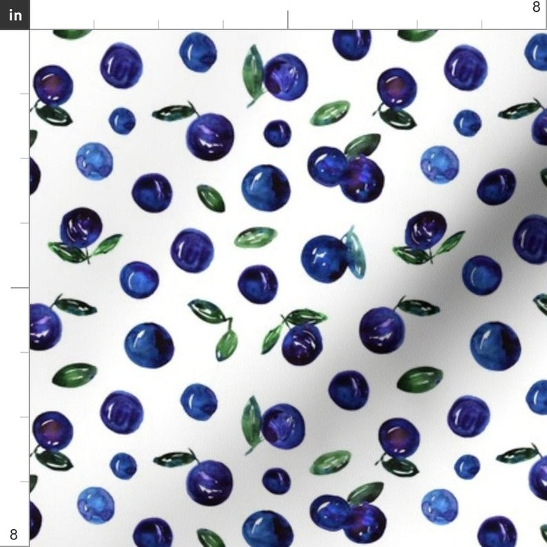 Summer Blueberries Fabric Watercolor Blueberries by - Etsy