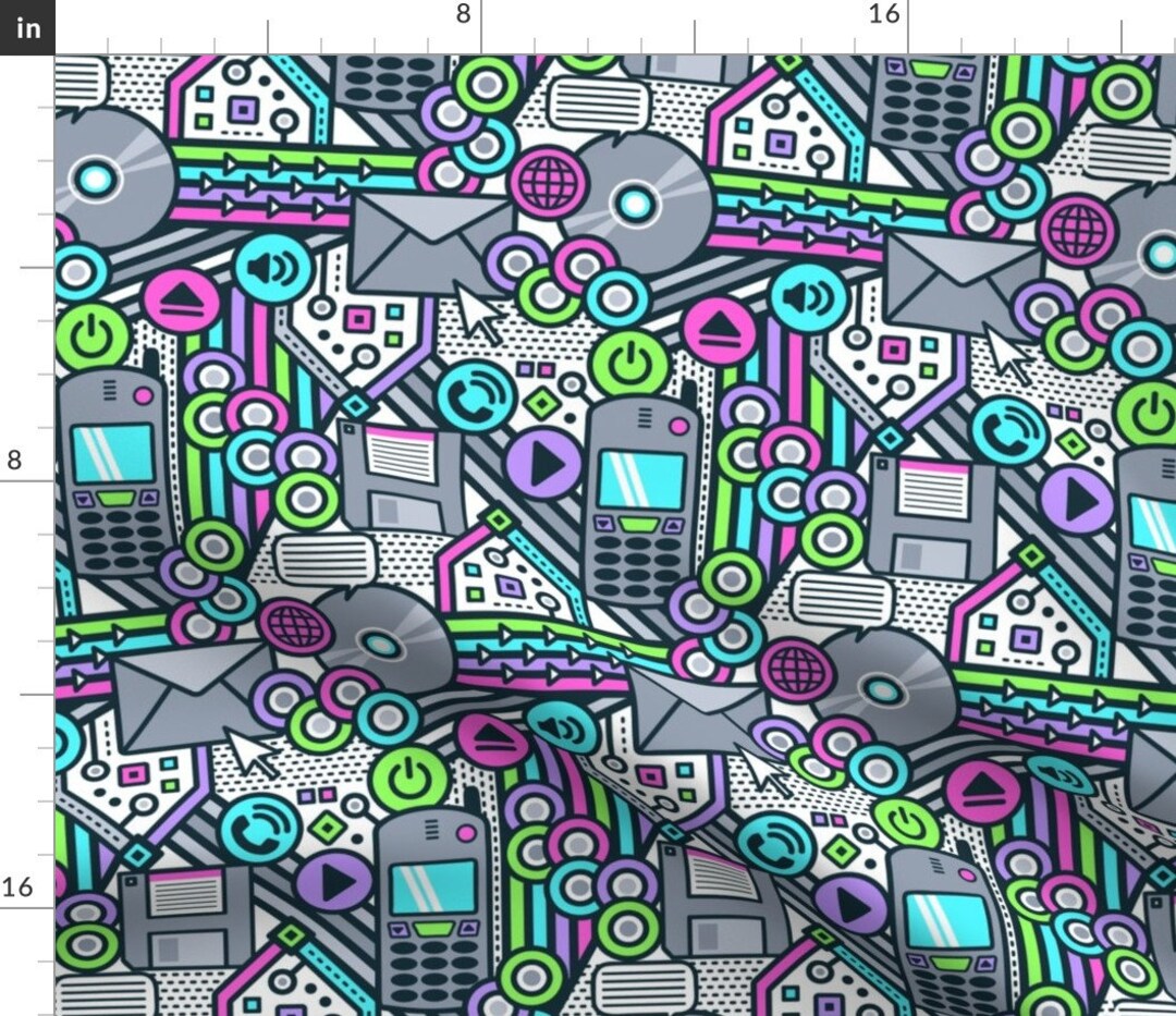 Y2k Fabric Y2k Tech by Robyriker Y2k Lime Green Pink Gray - Etsy