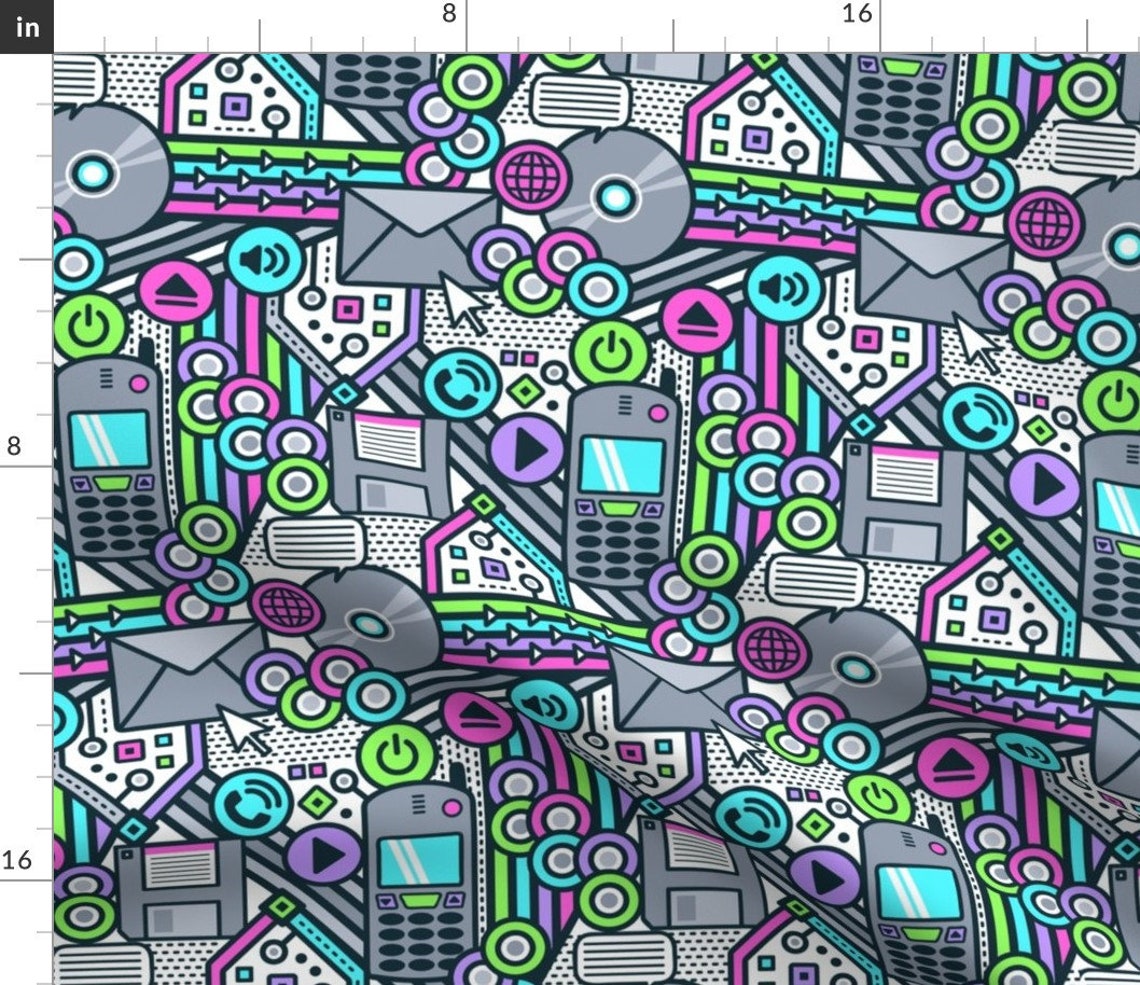 Y2k Fabric Y2k Tech by Robyriker Y2k Lime Green Pink Gray - Etsy