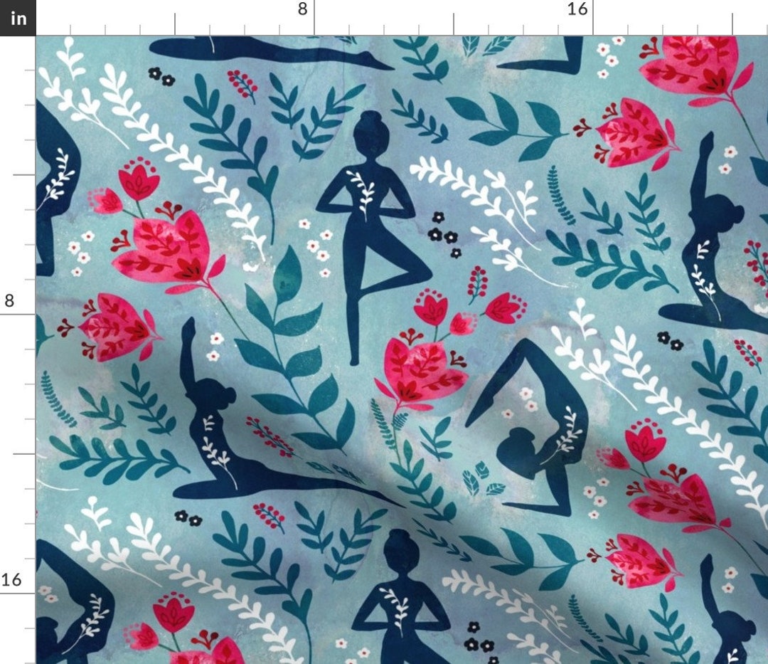 Adenaj Blue Yoga Namaste Pattern Floral Fabric Spirit of Yoga by Adenaj ...