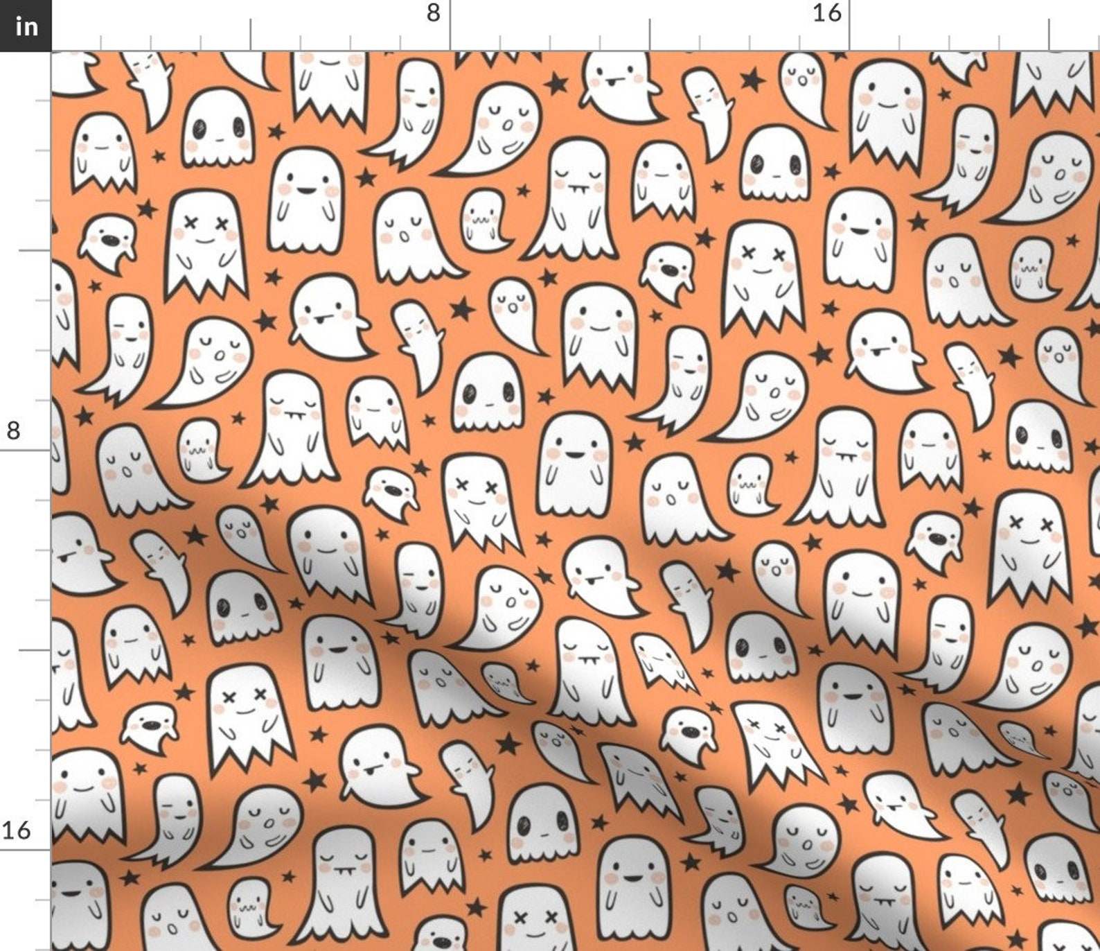 Ghost Fabric Ghosts And Stars Halloween Orange By Caja - Etsy España